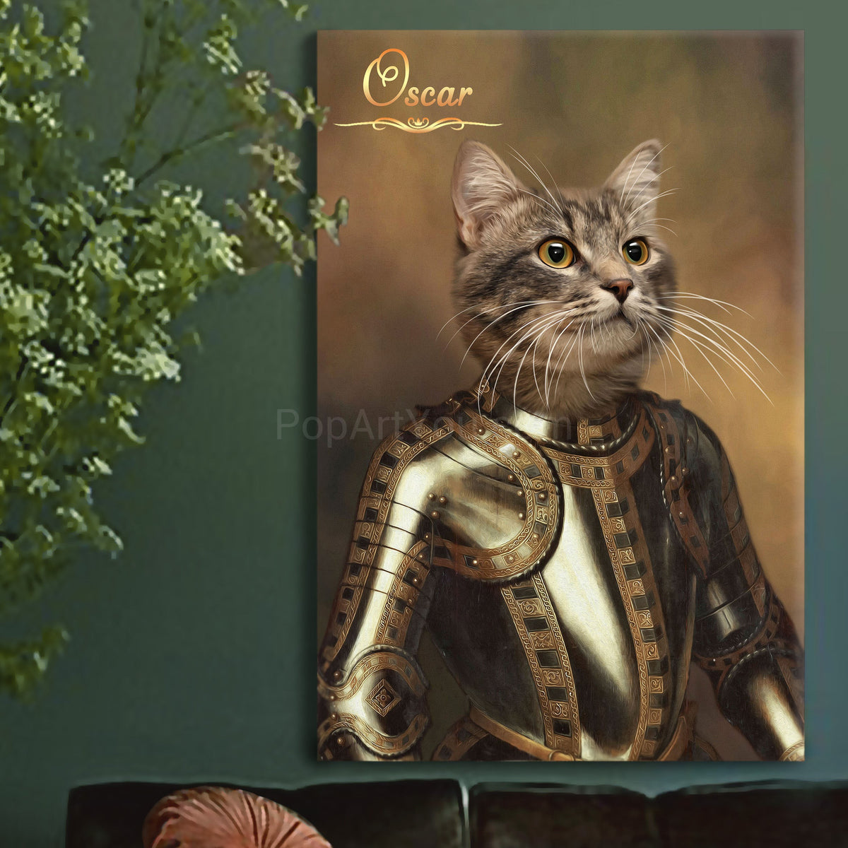 The Knight in Golden armour male cat portrait – PopArtYouShop